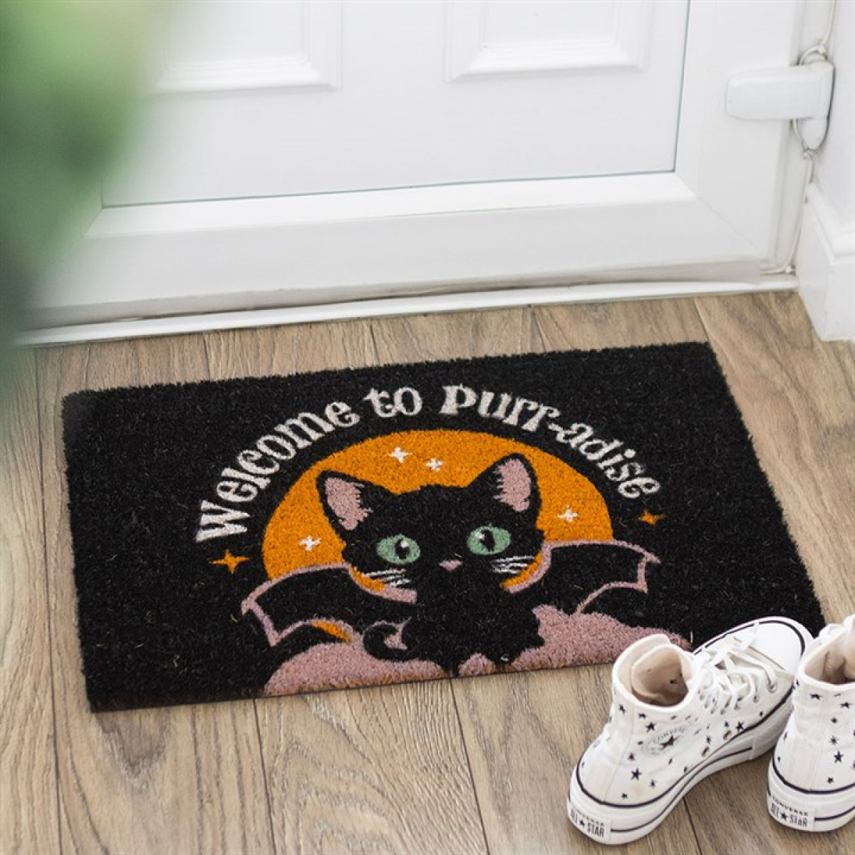 Black Welcome to Purr-adise Cat Doormat | Gothic Legends